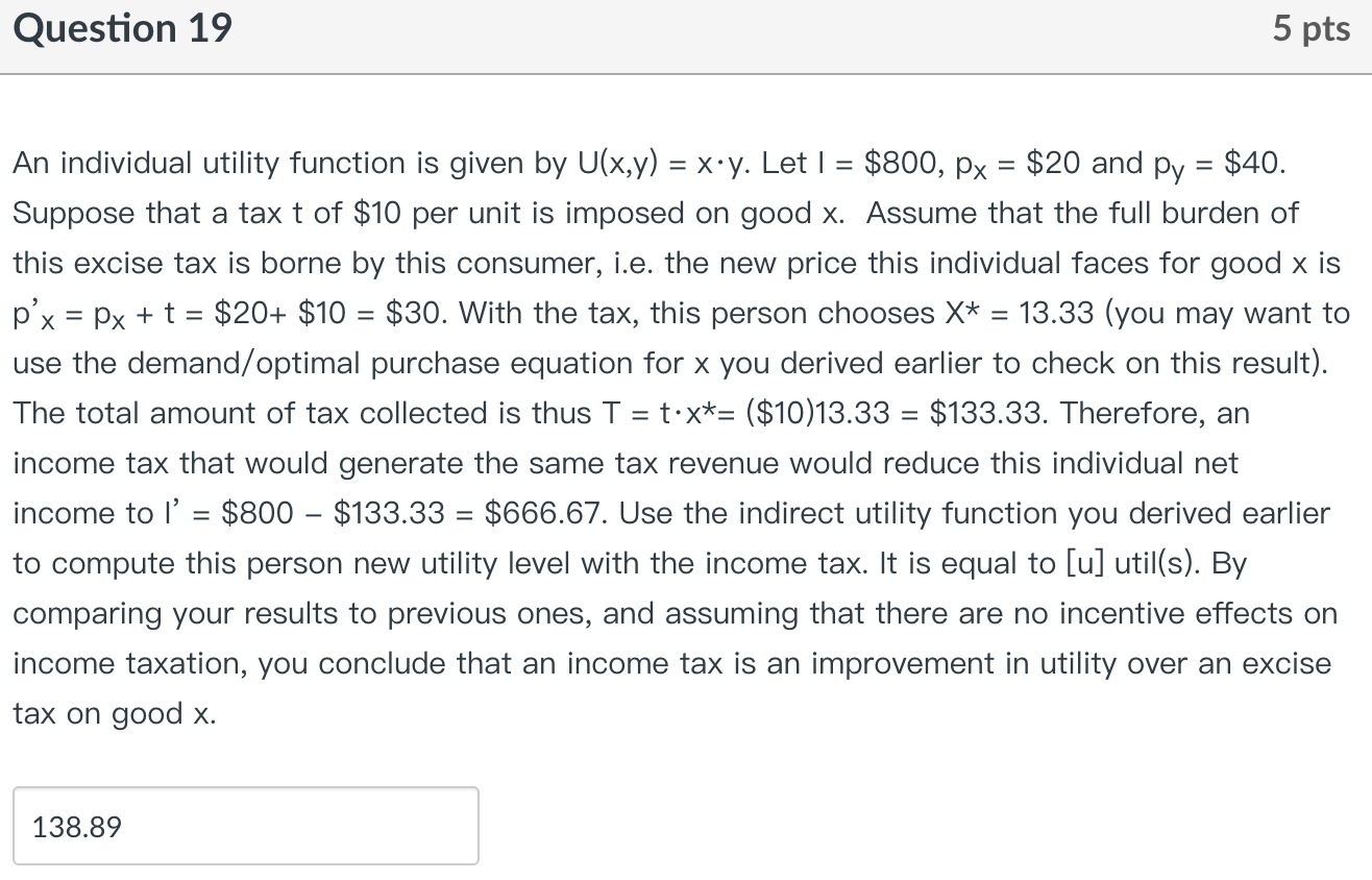 Solved An individual utility function is given by | Chegg.com