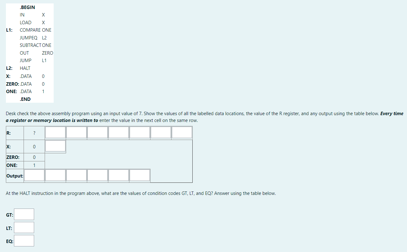 Solved Desk check the above assembly program. Show the | Chegg.com