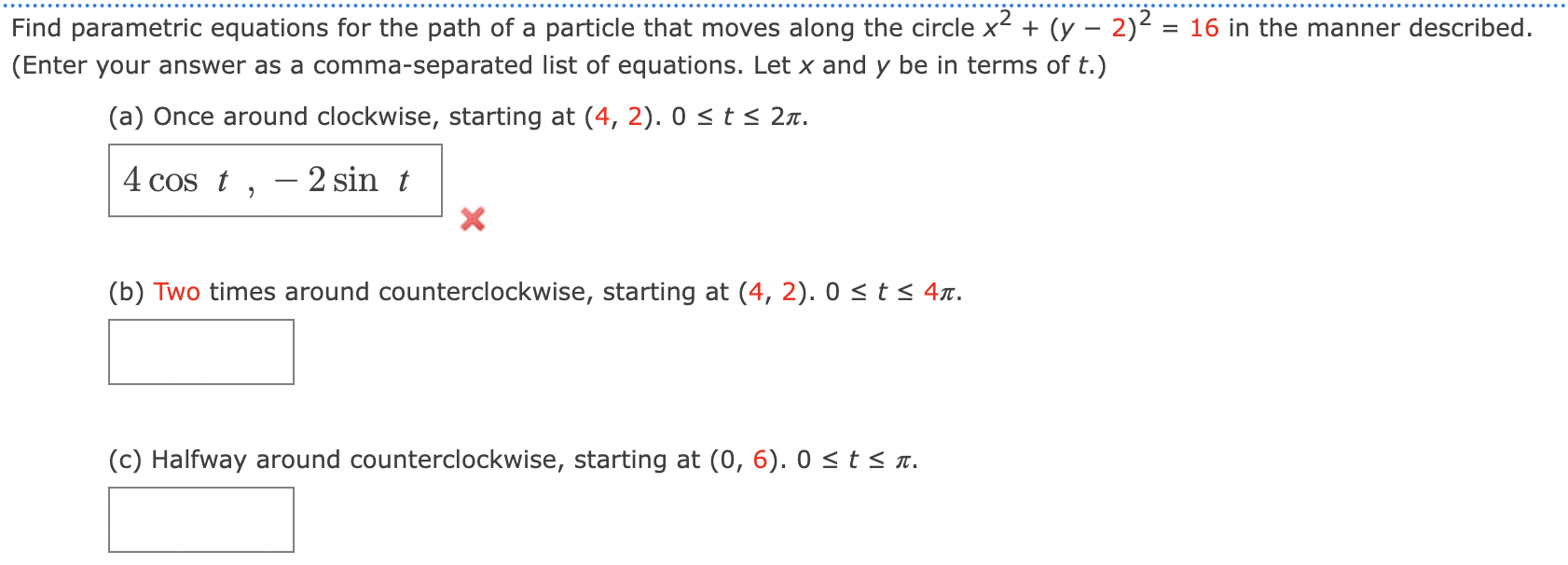 Solved Find parametric equations for the path of a particle | Chegg.com