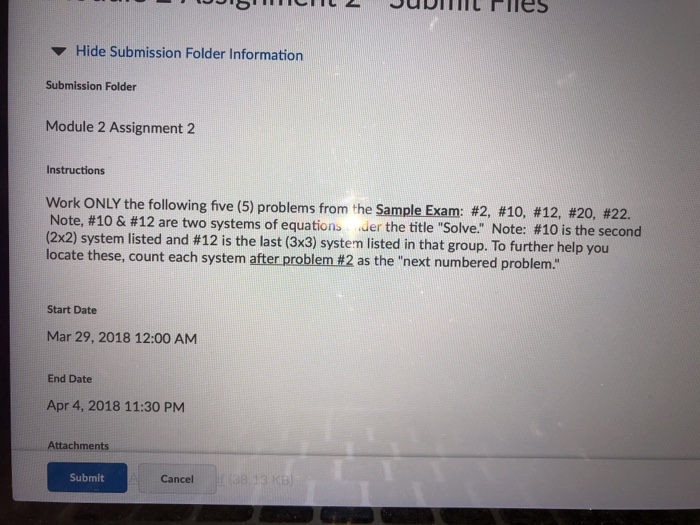 Solved Hide Submission Folder Information Submission Folder | Chegg.com