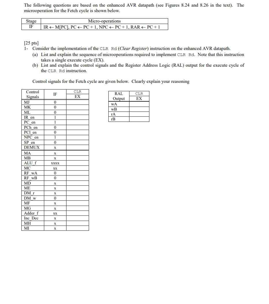 The following questions are based on the enhanced AVR | Chegg.com