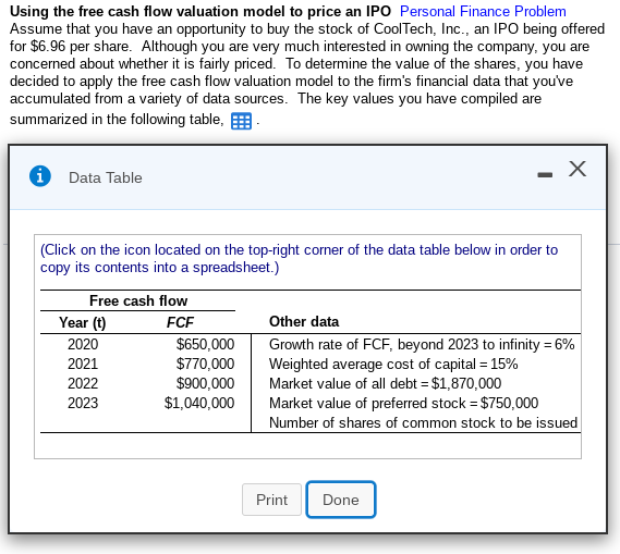 Solved a. Use the free cash flow valuation model to | Chegg.com