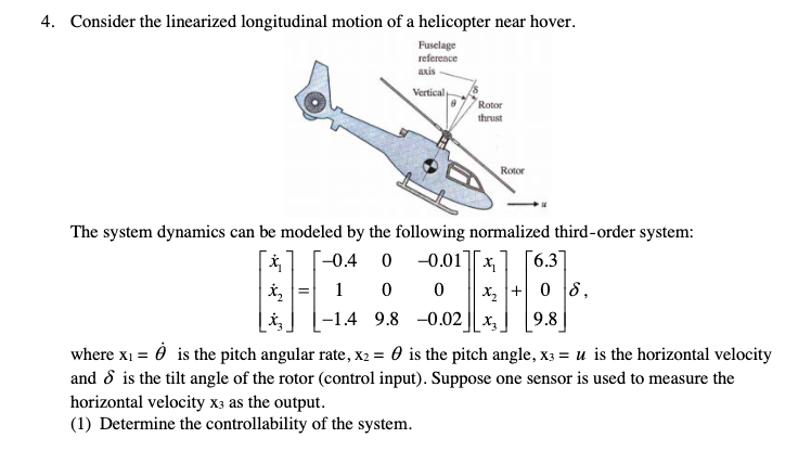 Solved 4. Consider the linearized longitudinal motion of a | Chegg.com