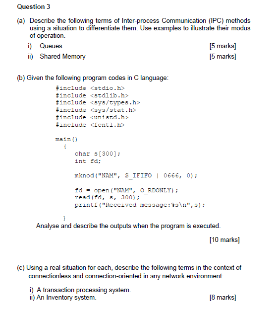 Solved (a) Describe the following terms of Inter-process | Chegg.com