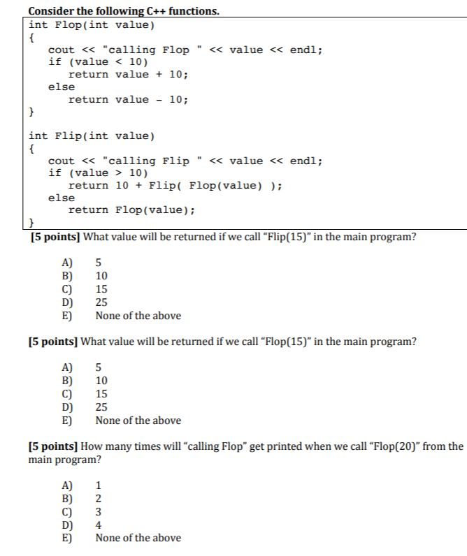 Solved Consider the following C++ functions. int Flop (int | Chegg.com