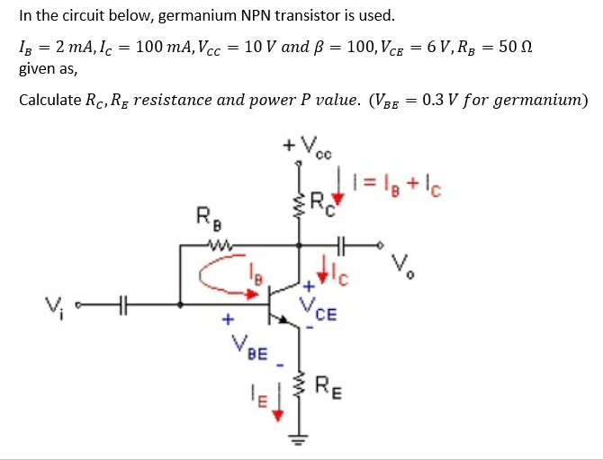 Solved In the circuit below, germanium NPN transistor is | Chegg.com