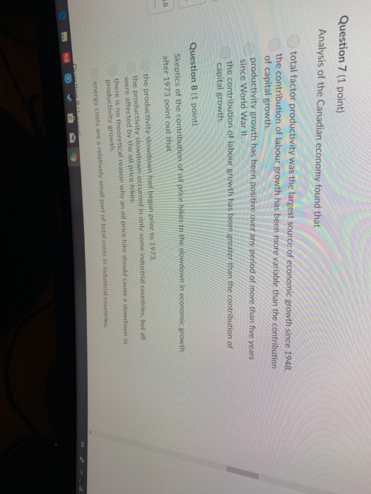 Solved Question 5 (1 point) Total factor productivity growth | Chegg.com