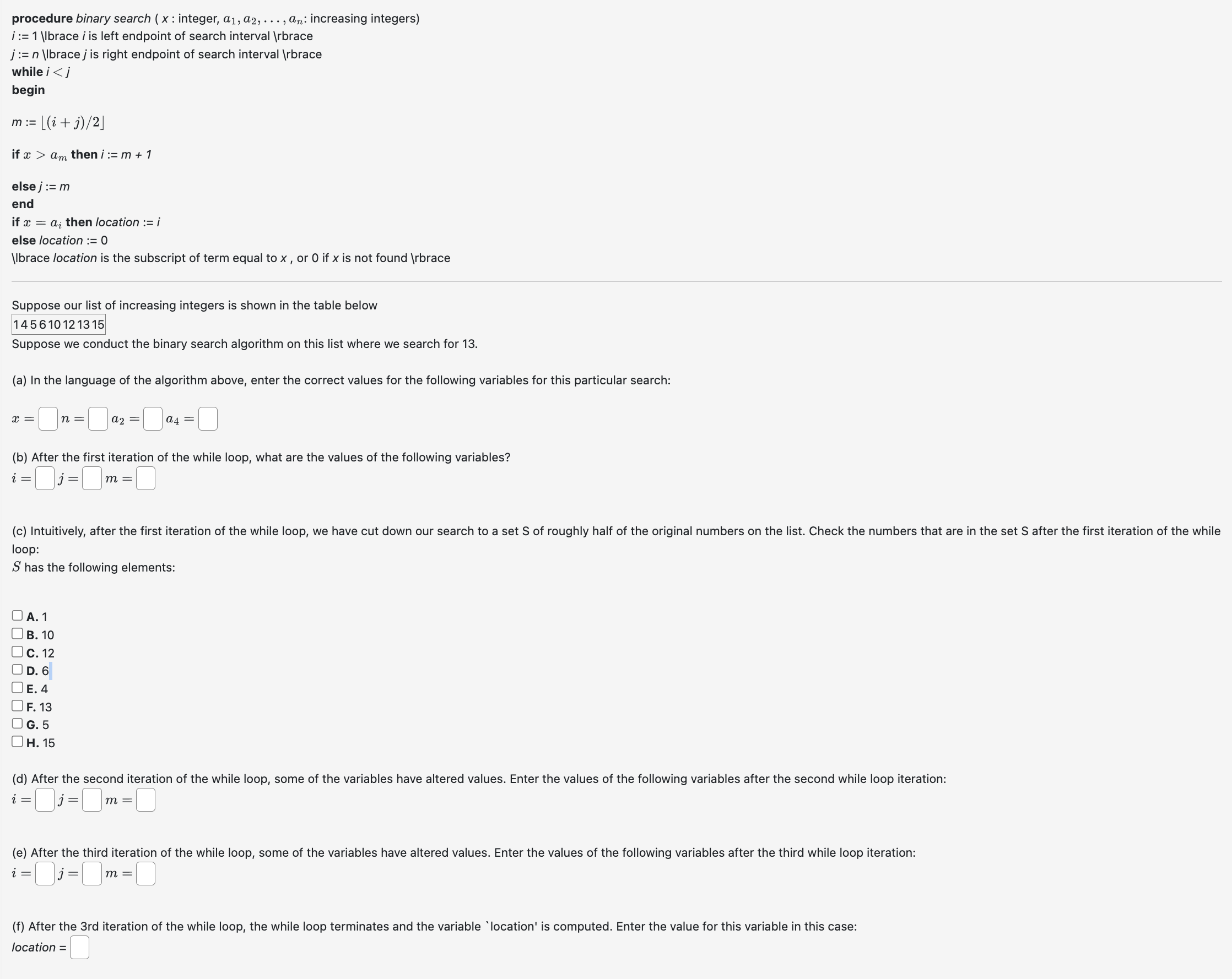 Solved x ﻿: integer, a1,a2,dots,an ﻿: increasing | Chegg.com