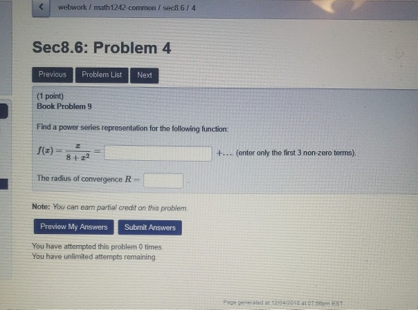 Solved webwork / math 1242 common I secB 6/ 4 Sec8.6: | Chegg.com