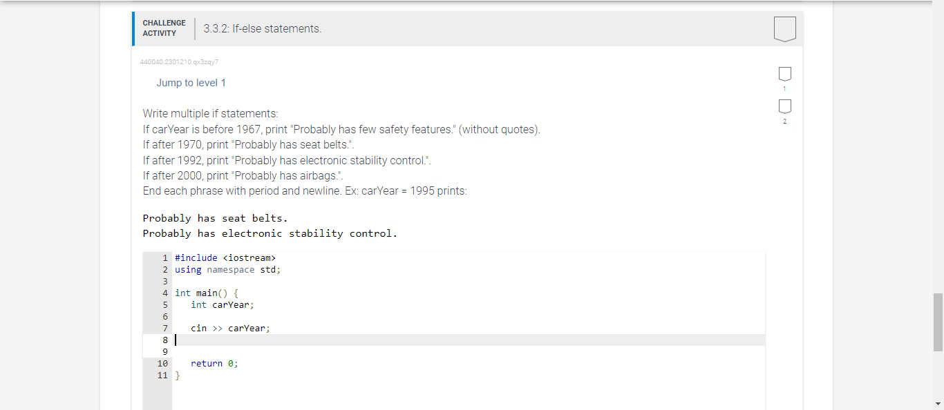 Solved \begin{tabular}{l|l} CHALLENGE & 3.3.2: If-else | Chegg.com