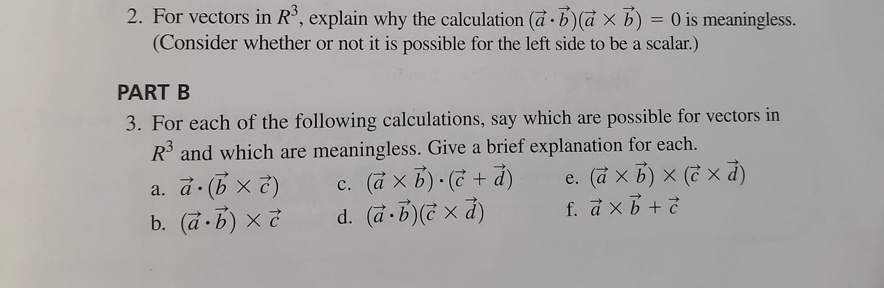 Solved 2. For vectors in R3, explain why the calculation | Chegg.com