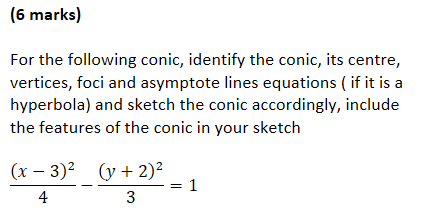 Solved For the following conic, identify the conic, its | Chegg.com