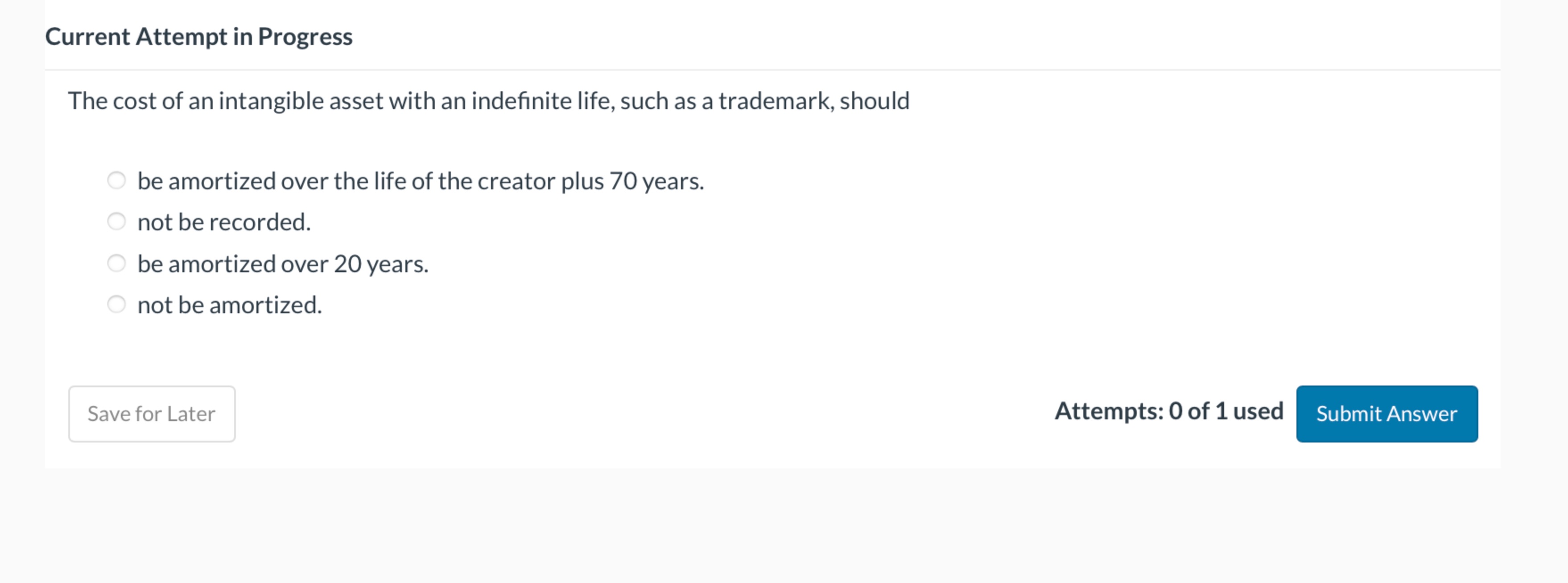 Solved Current Attempt in ProgressThe cost of an intangible | Chegg.com