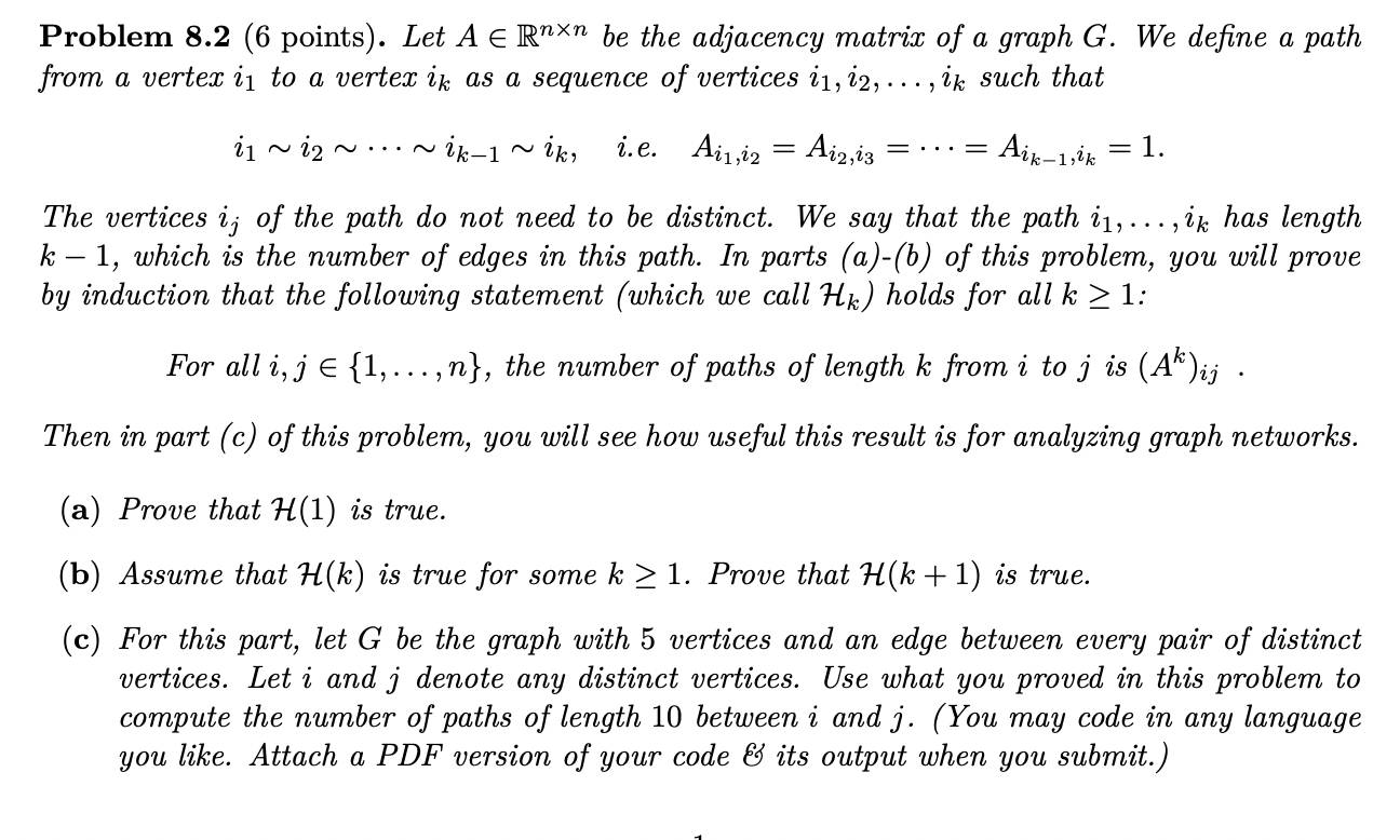 Problem 8.2 (6 points). Let A∈Rn×n be the adjacency | Chegg.com