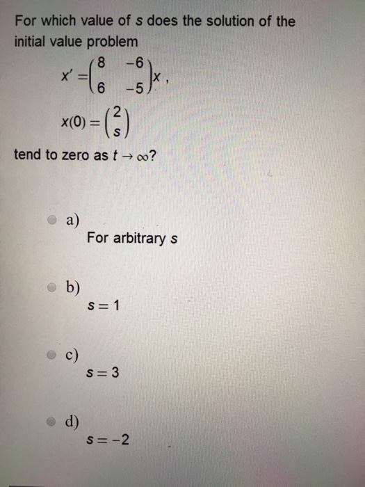 Solved For which value of s does the solution of the initial | Chegg.com
