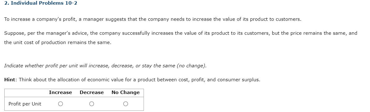 Solved 1. Individual Problems 10-1 Use the table to indicate | Chegg.com