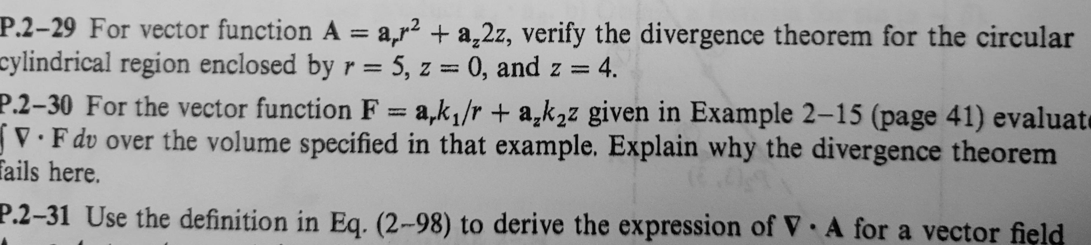 Solved .2−29 For vector function A=arr2+az2z, verify the | Chegg.com
