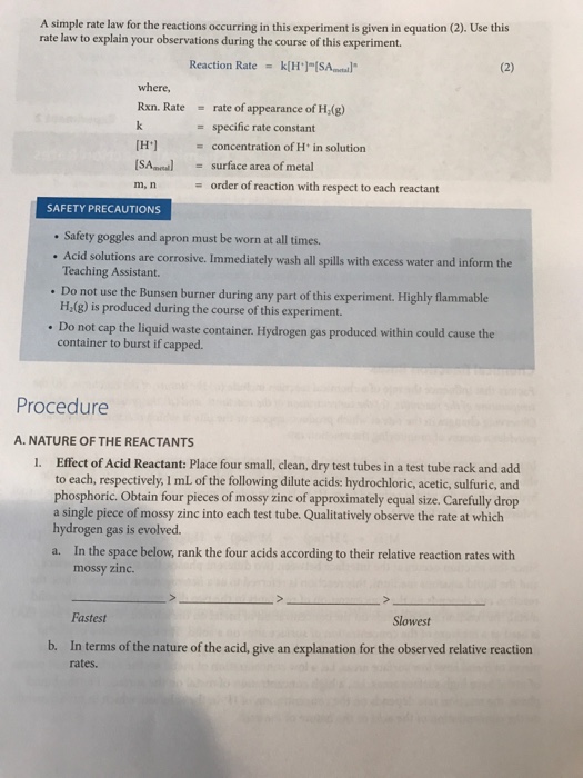 Solved A simple rate law for the reactions occurring in this | Chegg.com