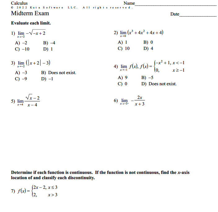Solved Calculus Ⓒ2022 Kuta Software LLC. All rights | Chegg.com