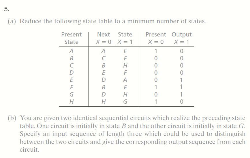 (a) ﻿Reduce the following state table to a minimum | Chegg.com