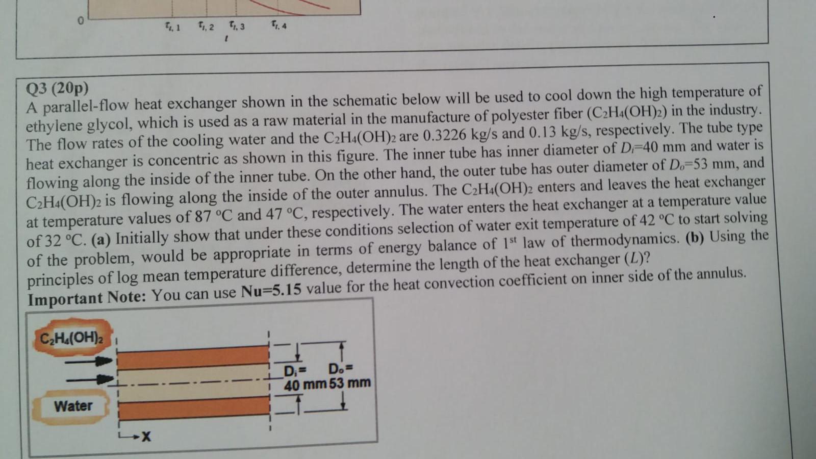 T. 2 7,3 1 Q3 (20p) A parallel-flow heat exchanger | Chegg.com