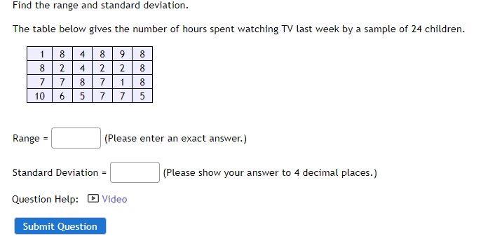 Solved Find the range and standard deviation. The table | Chegg.com