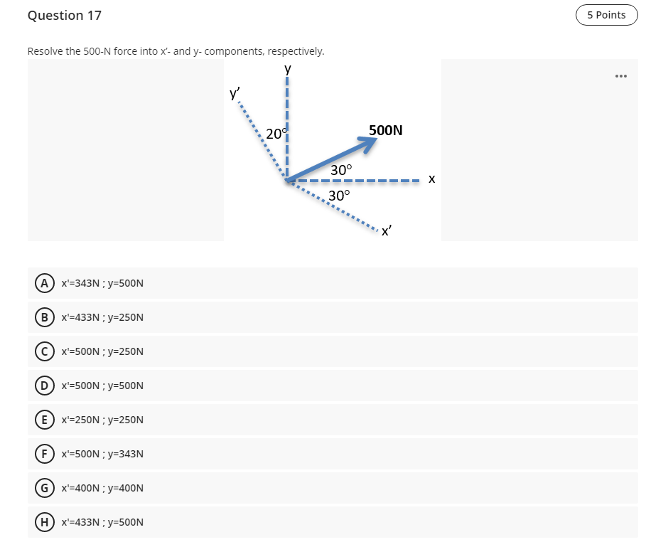 Solved Question 17 5 Points Resolve the 500-N force into | Chegg.com
