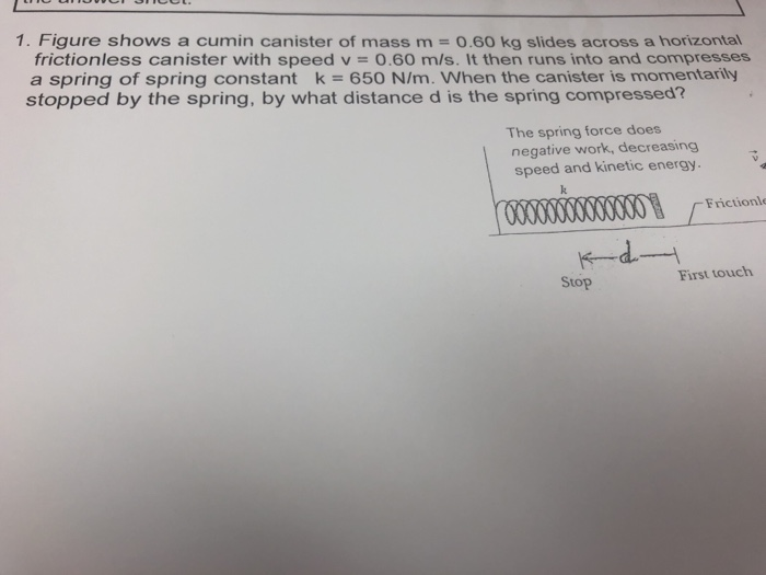 Solved 1. Figure shows a cumin canister of mass m 0.60 kg | Chegg.com