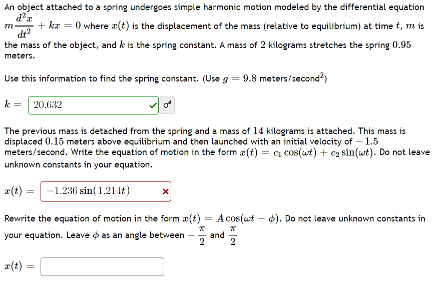 Solved An object attached to a spring undergoes simple | Chegg.com