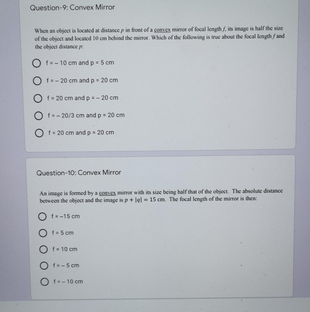 Solved Question-9: Convex Mirror When an object is located | Chegg.com