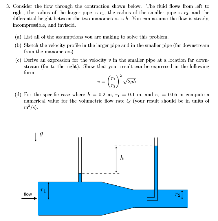Solved 3. Consider the flow through the contraction shown | Chegg.com