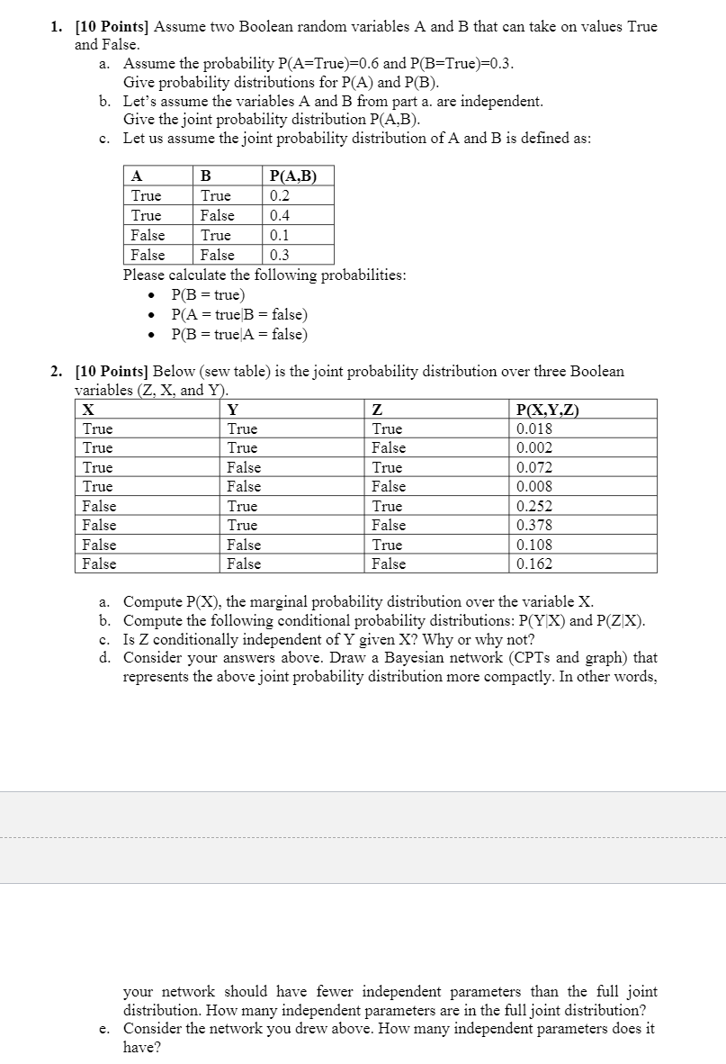 Solved 1 10 Points Assume Two Boolean Random Variables A 5514