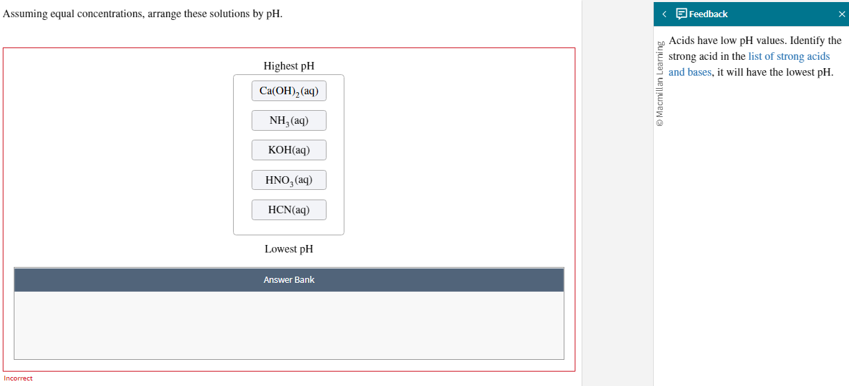 Solved Assuming equal concentrations, arrange these | Chegg.com