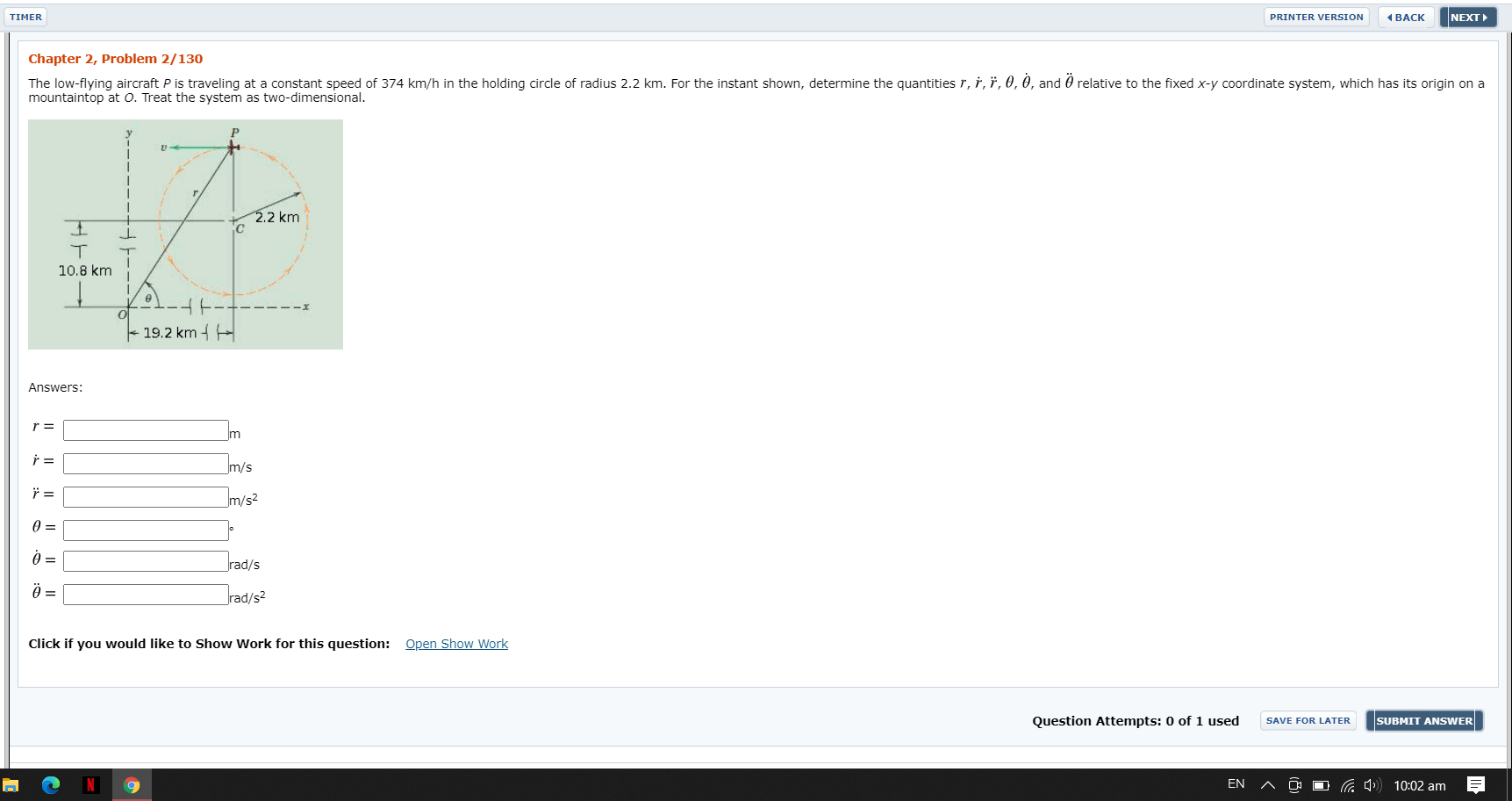 Solved TIMER PRINTER VERSION BACK NEXT Chapter 2, Problem | Chegg.com
