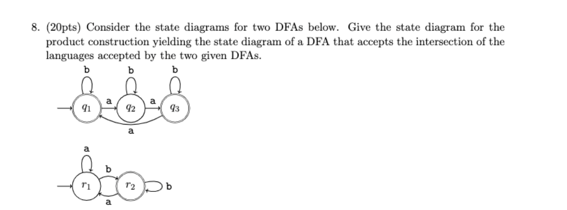 Solved 8. (20pts) Consider the state diagrams for two DFAs | Chegg.com