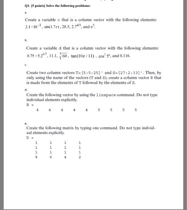 Solved Q1. I5 pointsl Solve the following problems: Create a | Chegg.com