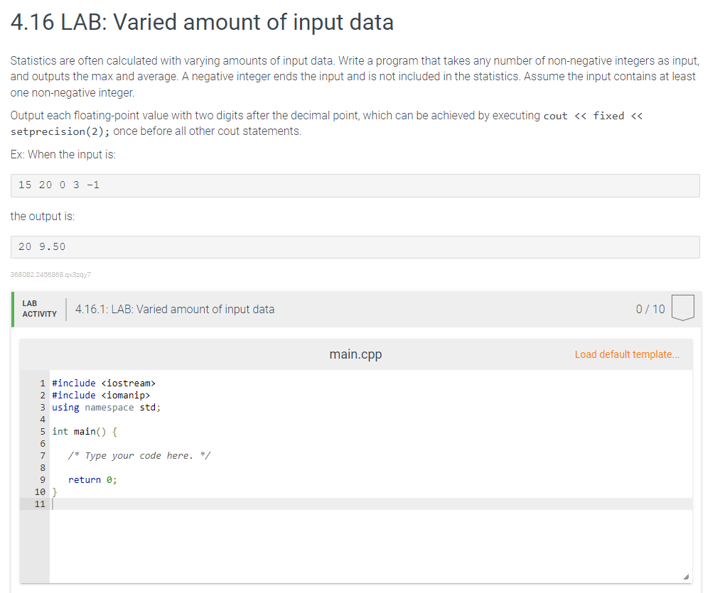 Solved 4 16 Lab Varied Amount Of Input Data Statistics Are