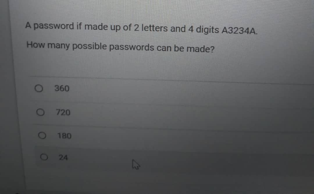 Solved A password if made up of 2 letters and 4 digits | Chegg.com