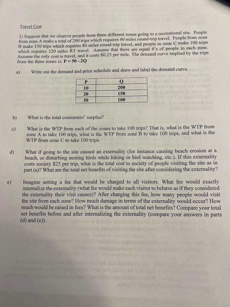 Solved Travel Cost 2) Suppose that we observe people from | Chegg.com
