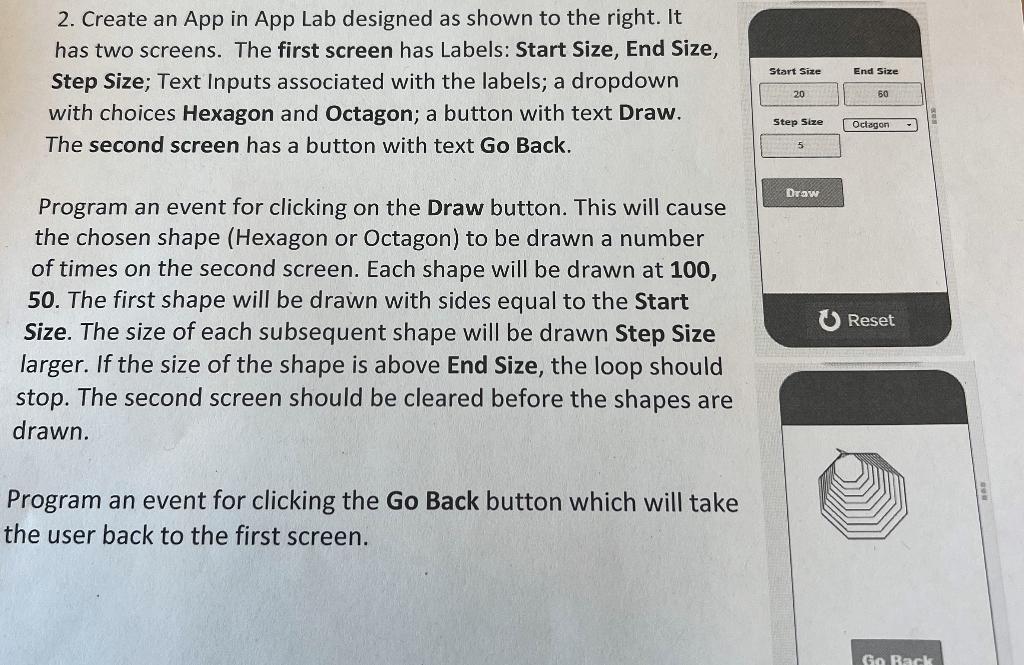 2. Create an App in App Lab designed as shown to the | Chegg.com