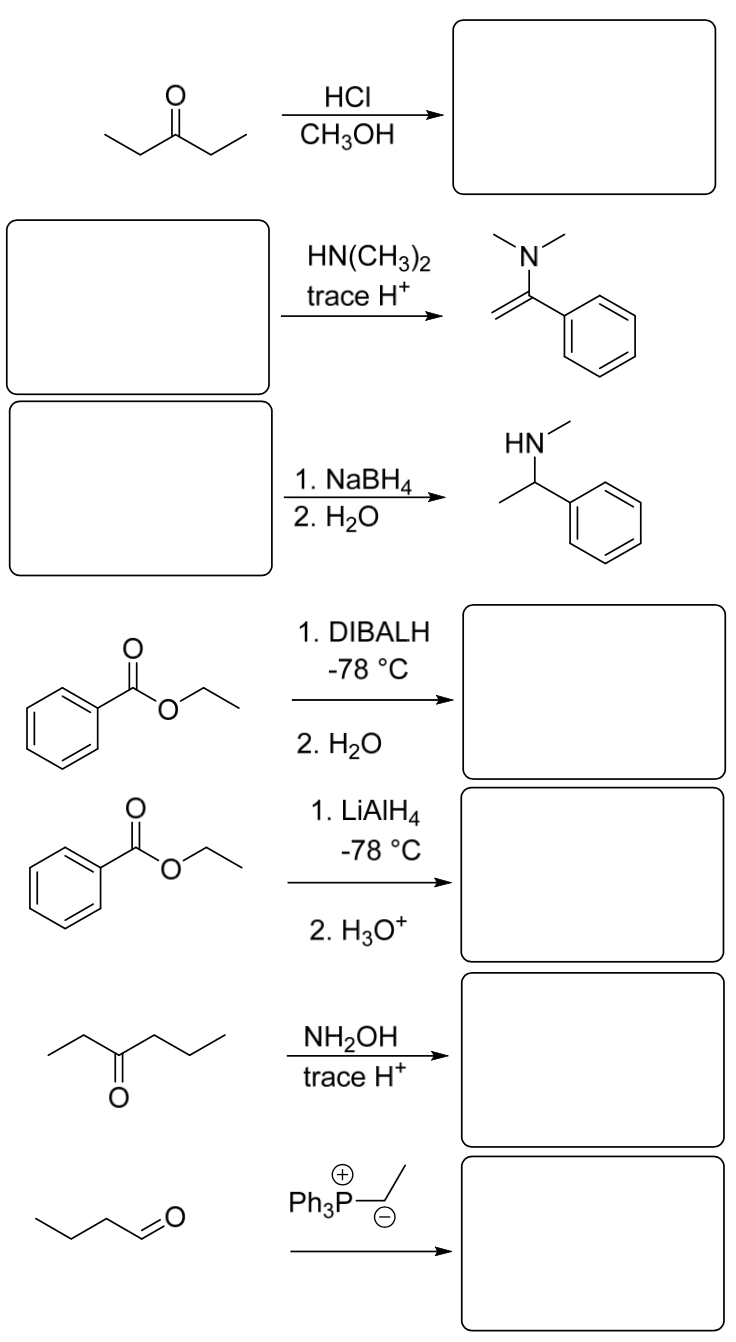 Solved CH3OH HCl 2. H2O 1. NaBH4 1. DIBALH trace H+ NH2OH | Chegg.com