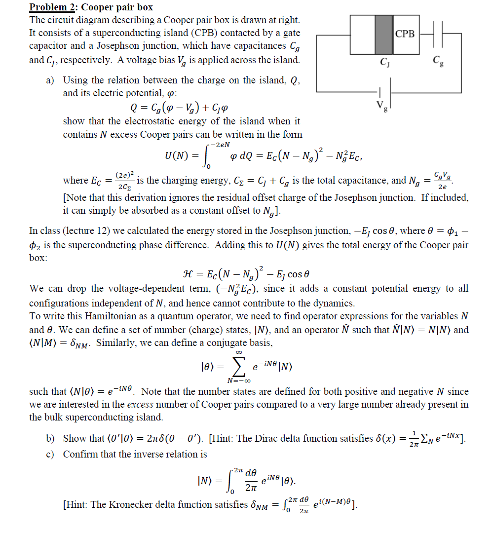 Problem 2: Cooper pair box The circuit diagram | Chegg.com