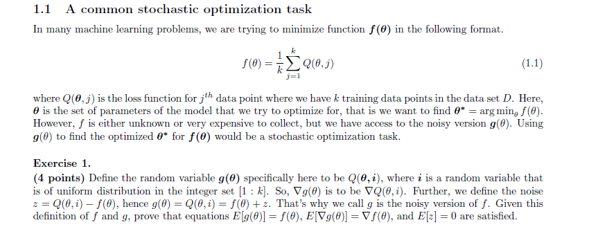 1.1 A common stochastic optimization task In many | Chegg.com