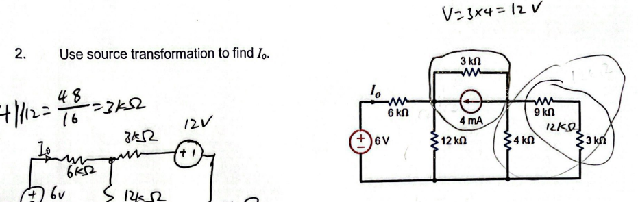 Solved V=3×4=12 V 2. Use source transformation to find I0. | Chegg.com