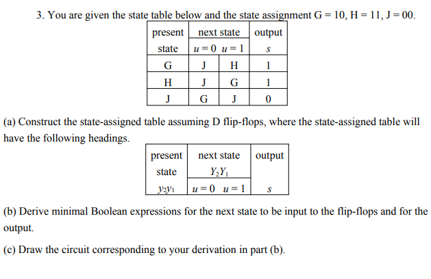 Solved 3. You are given the state table below and the state | Chegg.com