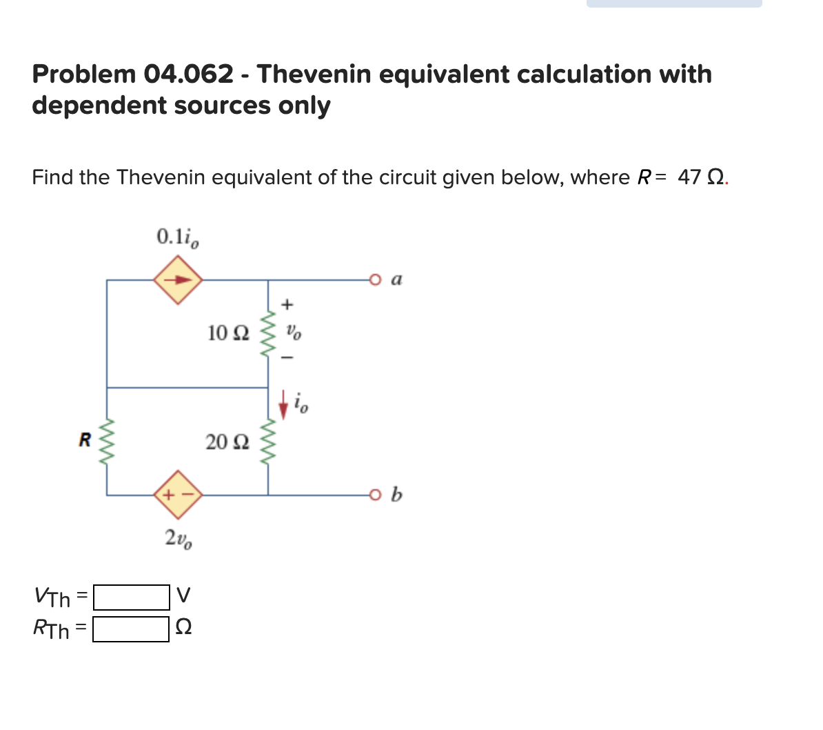 Problem 04.062 - ﻿Thevenin equivalent calculation | Chegg.com