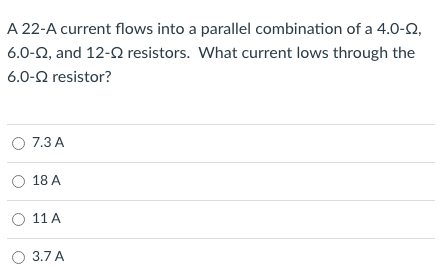 Solved A 22-A current flows into a parallel combination of a | Chegg.com