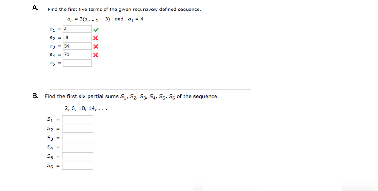 Solved A Find The First Five Terms Of The Given Recursively 