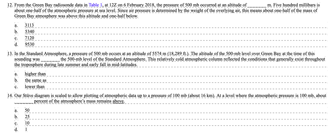 Solved Data in Table 1 were obtained by rawinsonde (a | Chegg.com