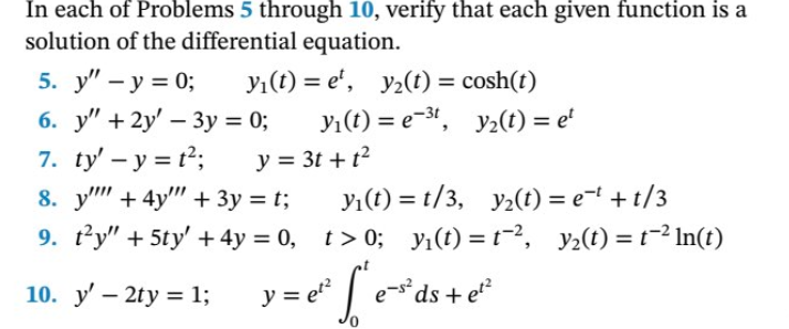 Solved In each of Problems 5 ﻿through 10, ﻿verify that each | Chegg.com